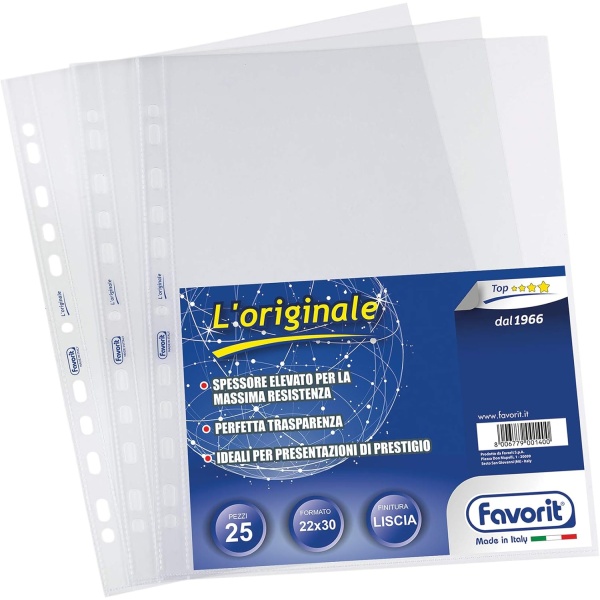 Buste forate trasparenti A4 Favorit L'Originale alto spessore - liscia 22x30 cm (conf. 25 ...
