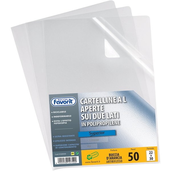 Buste a L non forate A4 Favorit Superior trasparenti - finitura goffrata - spessore alto - 22x30 ...