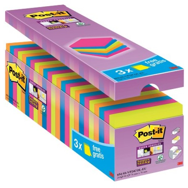 Blocchi memo adesivi Post-It Super Sticky colori assortiti - 76x76 mm ...