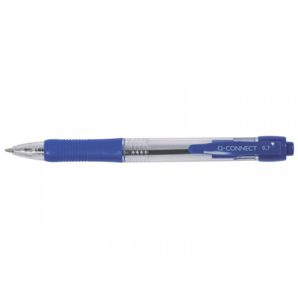 Penna a sfera a scatto Q-Connect blu - tratto 1 mm - fusto trasparente ...