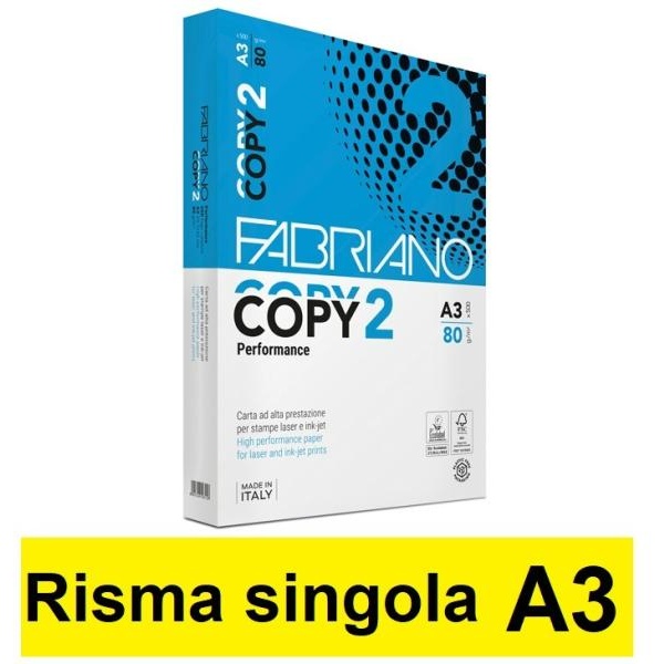 Carta A3 Fabriano Copy 2 per fotocopie (80 gr) - 1 risma da 500 fogli ...