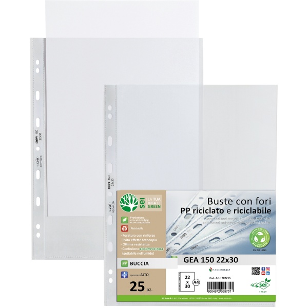 Buste forate trasparenti A4 Sei Rota Gea alto spessore - ruvida 22x30 cm (conf. 25 ...