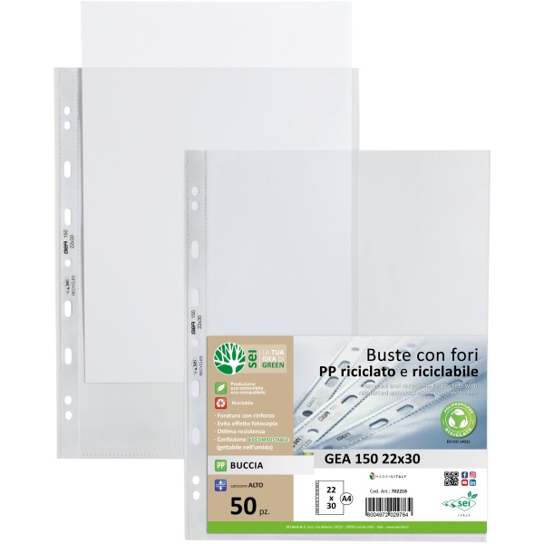 Buste forate trasparenti A4 Sei Rota Gea alto spessore - ruvida 22x30 ...